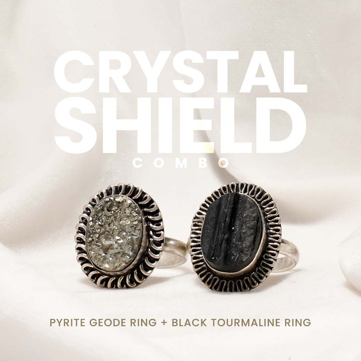Crystal Shield ( Black Tourmaline Ring +Pyrite Geode Ring ...
