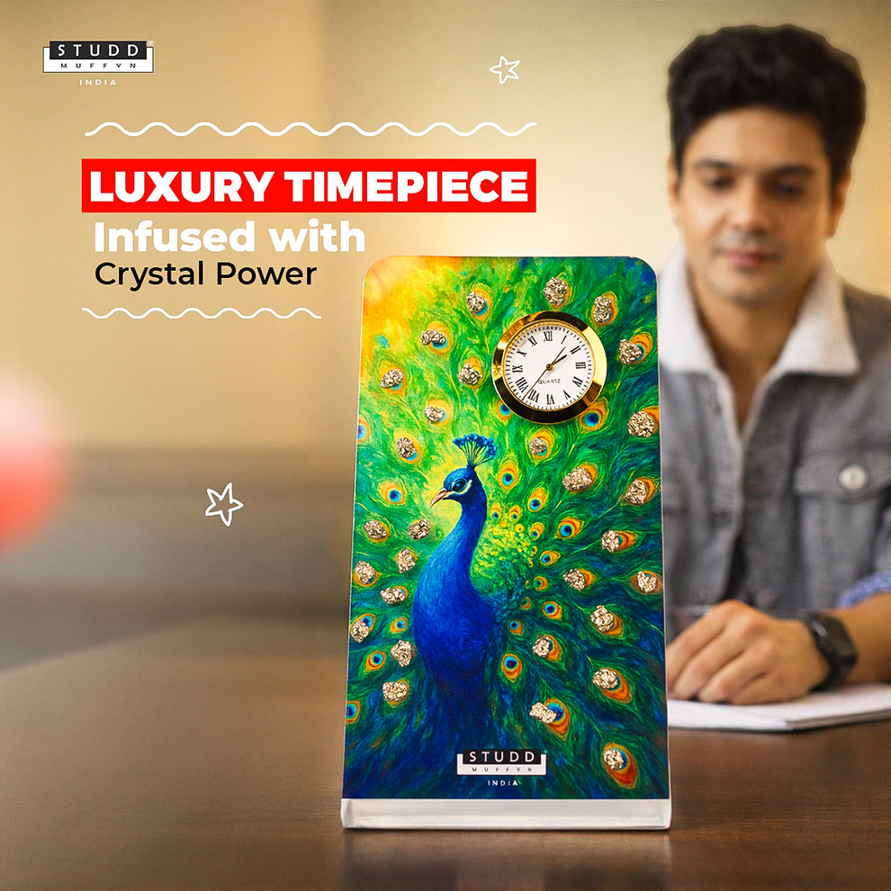 Peacock Pyrite–Lapis Crystal Mini Table Clock – studdmuffynlife