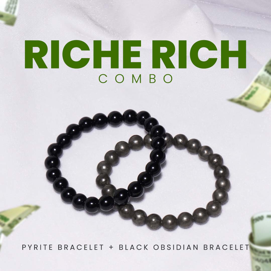 Riche Rich Combo (Pyrite Bracelet + Black Obsidian Bracelet ...